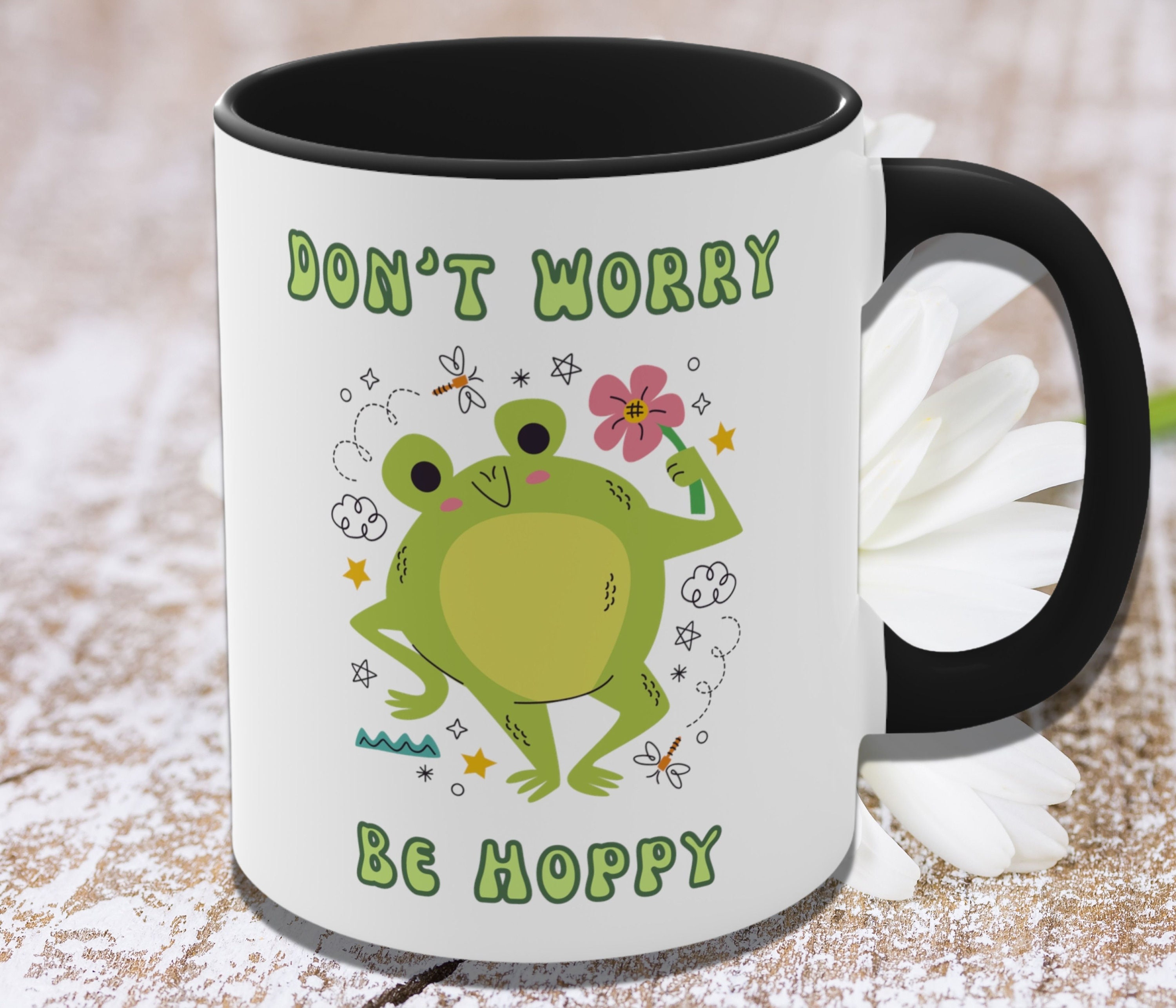 Frog Mug Don't Worry Be Hoppy Unique Mug Inspirational - Etsy