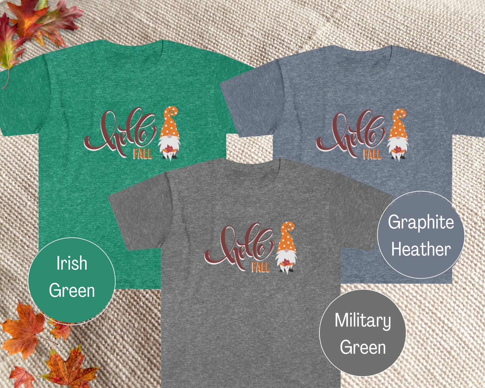 Fall Tee, Hello Fall With Gnome, Cute Fall Letters, Fun Fall Leaves and ...