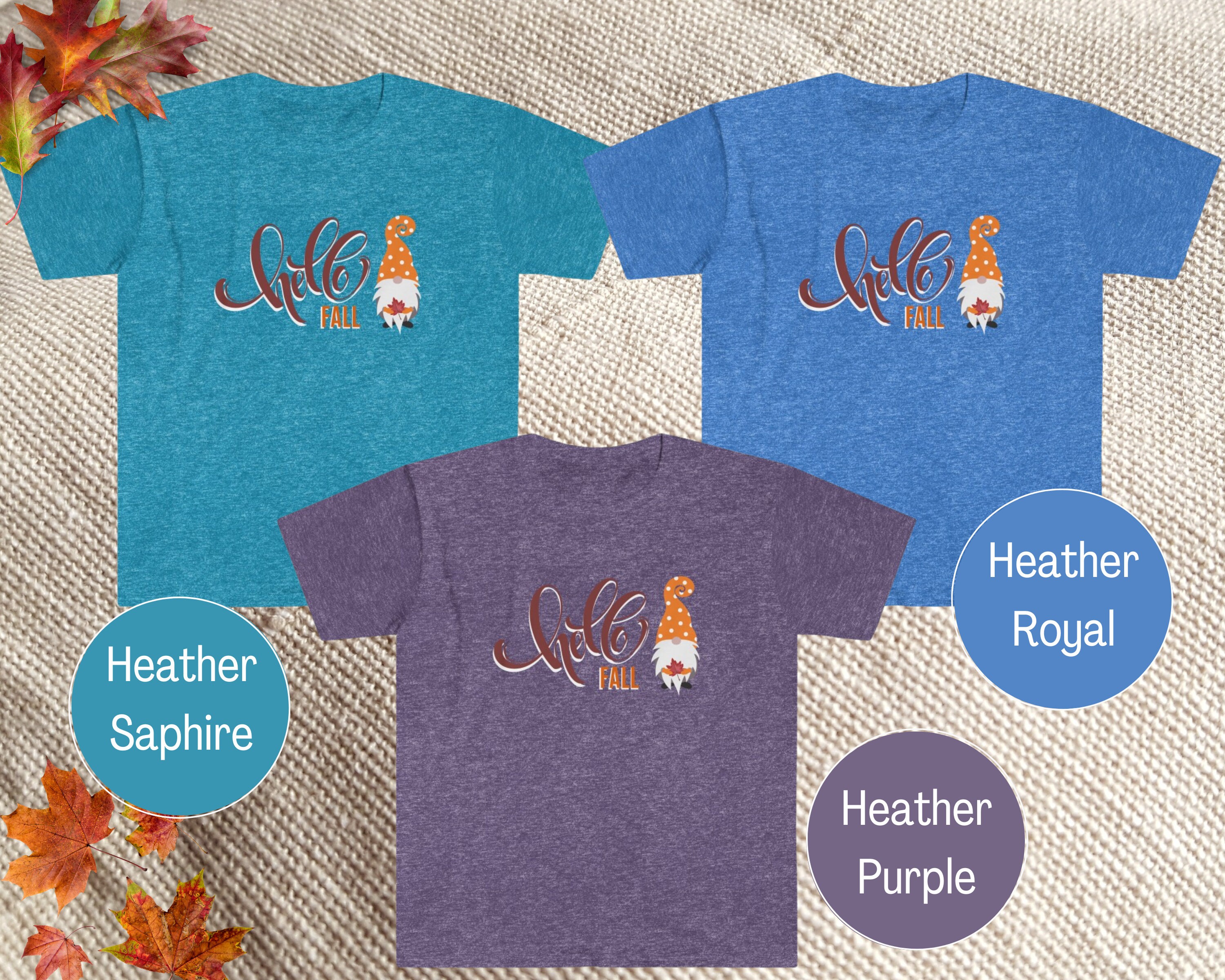 Fall Tee, Hello Fall With Gnome, Cute Fall Letters, Fun Fall Leaves and ...