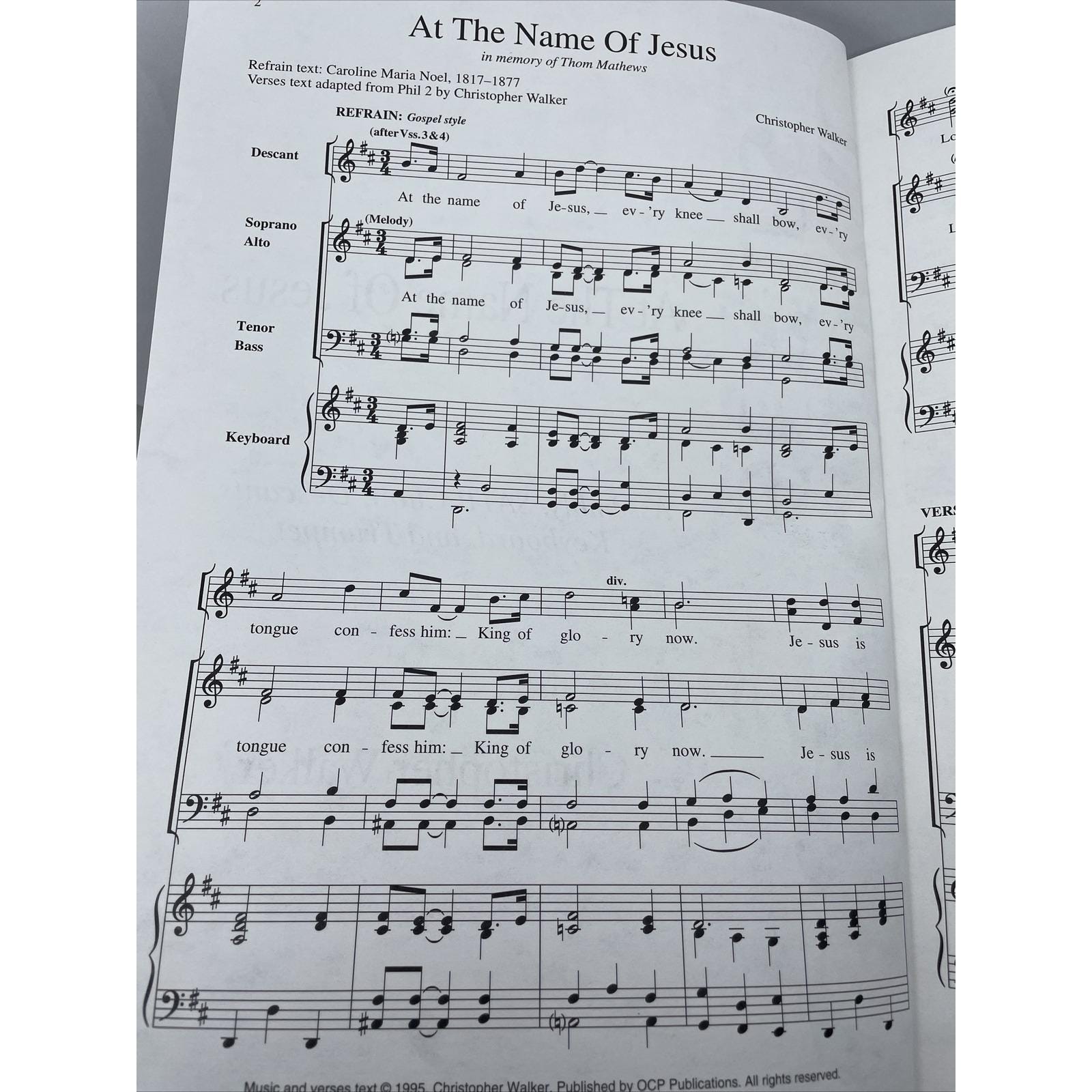 At the Name of Jesus by Christopher Walker (sheet Music 1995) OCP ...