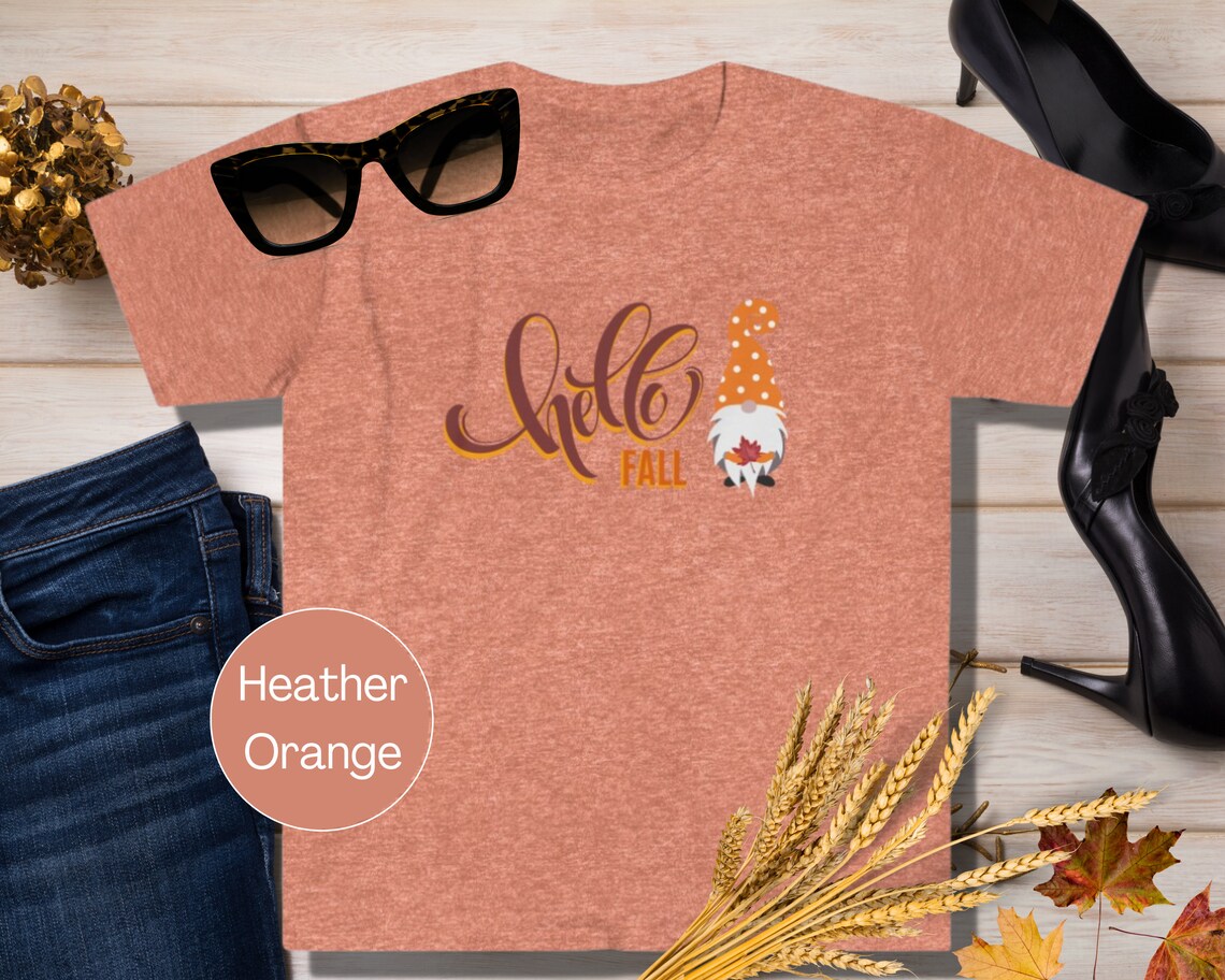 Fall Tee, Hello Fall With Gnome, Cute Fall Letters, Fun Fall Leaves and ...
