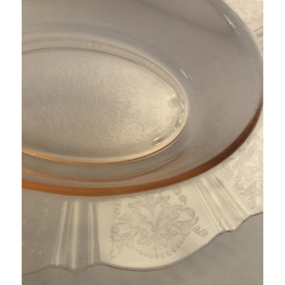 Vintage Peach Light Pink Round Depression Glass Serving Bowl Etched ...
