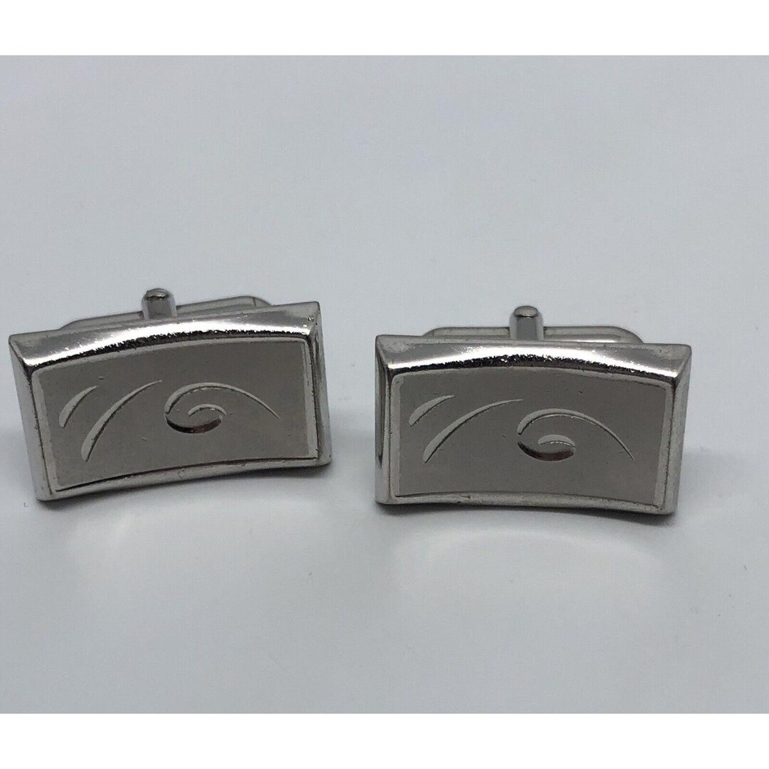 Vintage Rare Swank Cuff Links Rectangular Etched Elegant Silver Tone ...