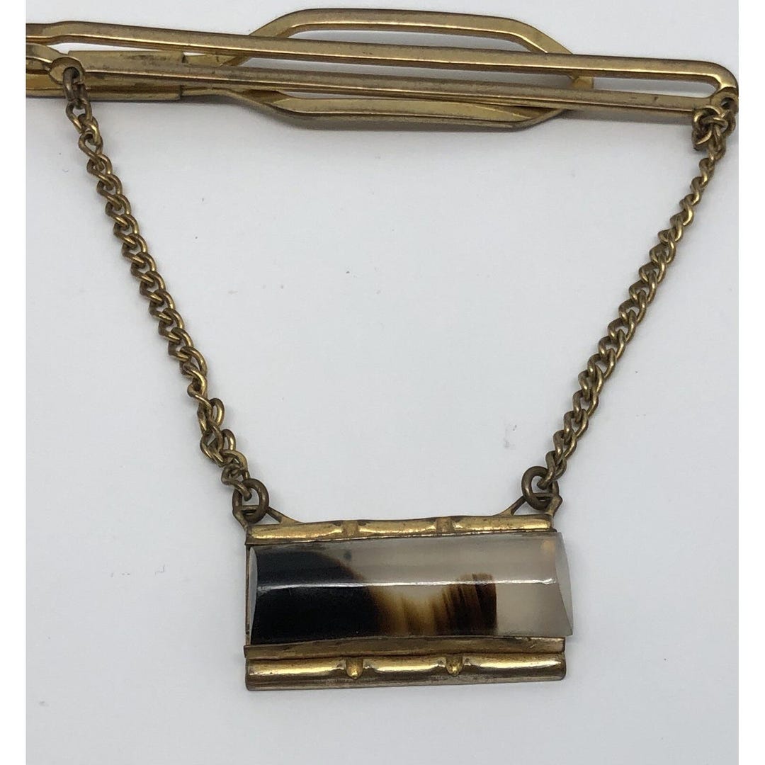 Vintage NU-LOK Tie Clasp: Gold-tone Tie Bar With Brown Stone - Etsy