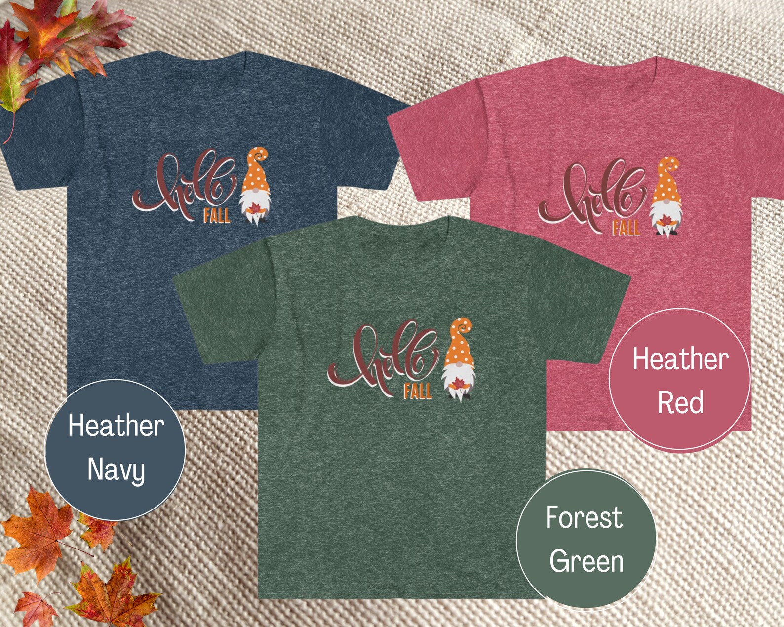 Fall Tee, Hello Fall With Gnome, Cute Fall Letters, Fun Fall Leaves and ...