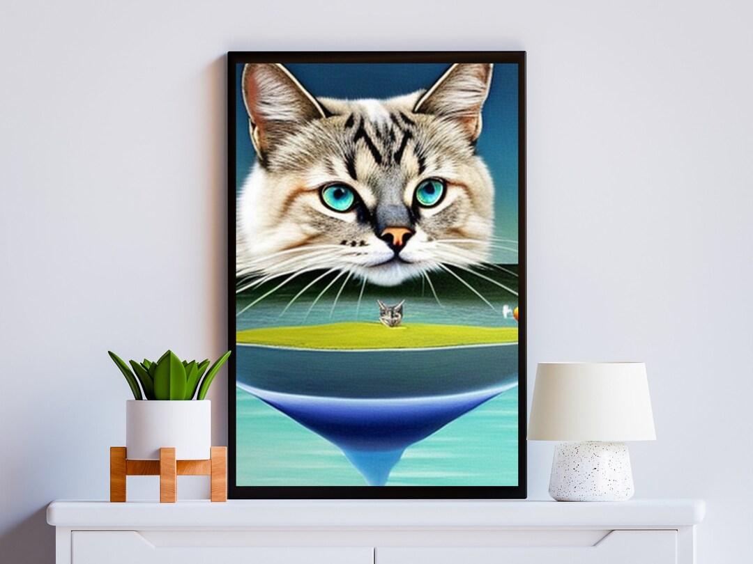 Cat Art Print, Cat Lover Gift, Cat Wall Art, Funny Cat Poster, Surreal ...
