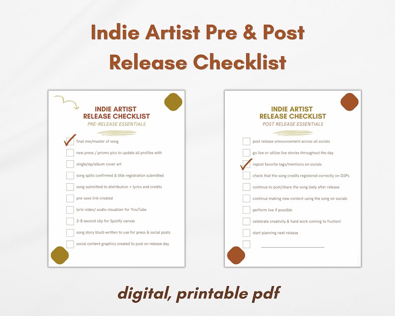 Indie Artist Release Checklist, Planning Checklist for Recording ...