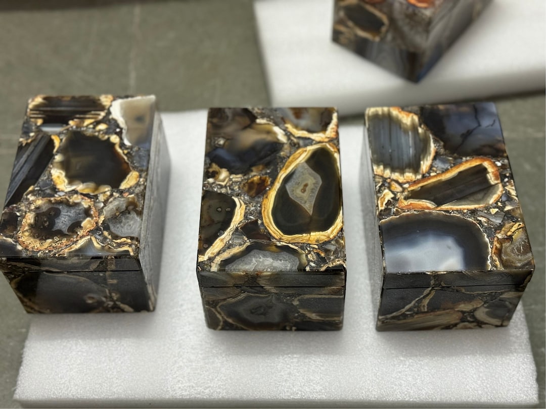 Black Agate Jewelry Box: Natural Stone Tarot Card Holder, Pet Urn - Etsy