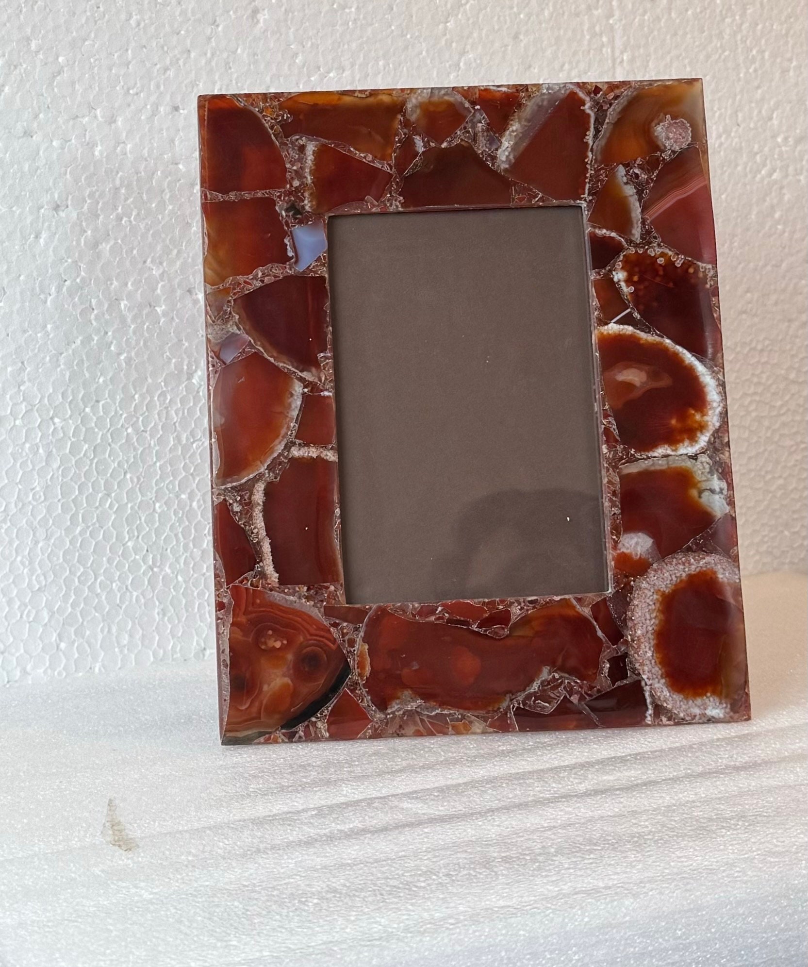 Mothers Day Gift Luxury Handcrafted Agate Photo Frame Real Crystal Red Mix Agate Ships Next Day ...