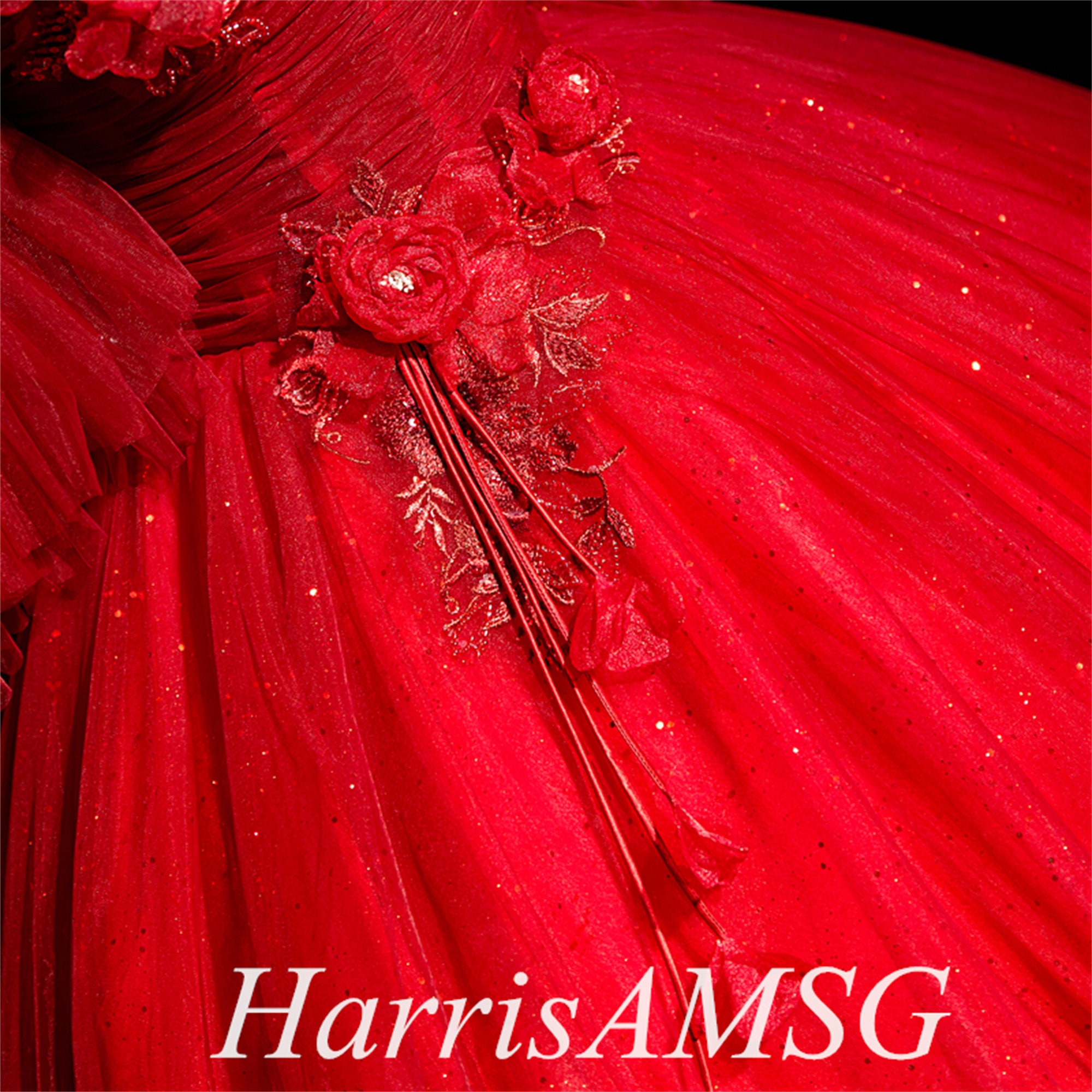 New Red off Shoulder Prom Dress With Short Sleeve Flower Evening Dress ...