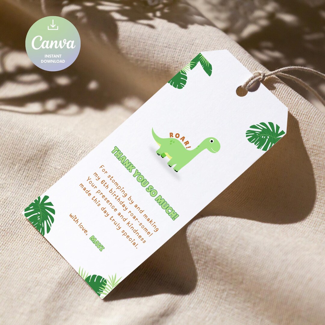 Dino Party Favor Tags, Editable Dinosaur Thank You Tag, Dino Thank You ...
