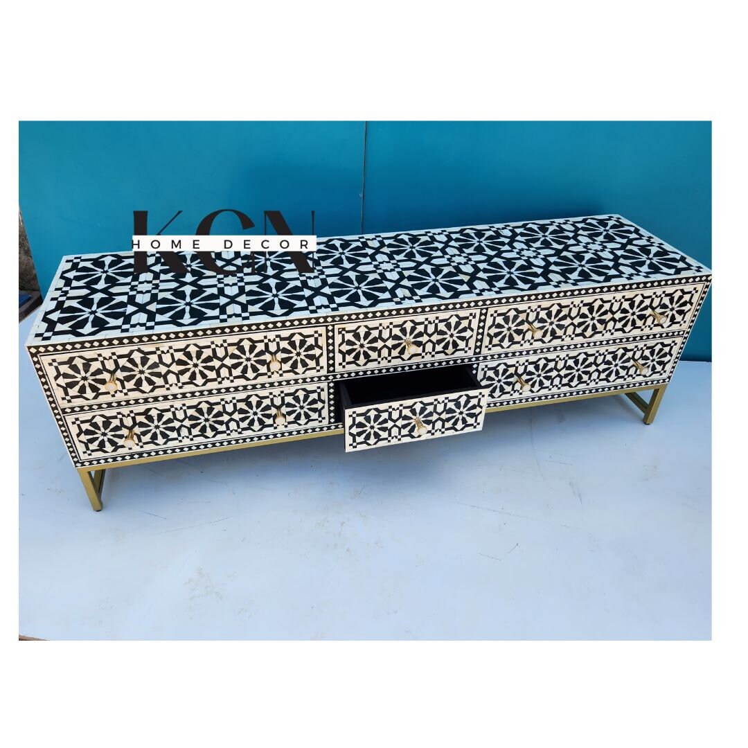 Bone Inlay Floral Design Media Console Bone Inlay - Etsy