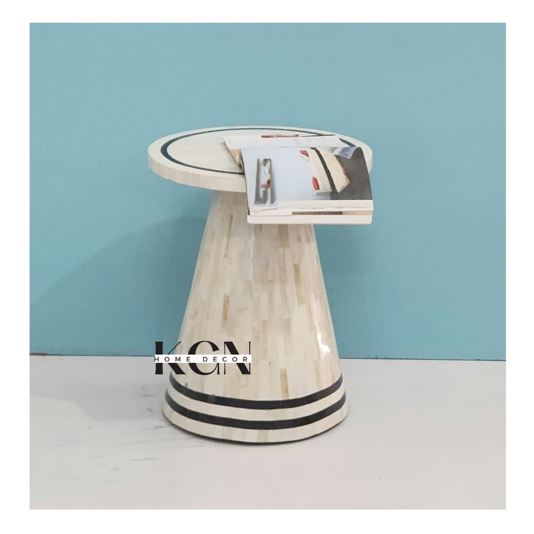 Bone Inlay Side Table , Round Side Table , Bone Inlay End Table , Bone ...