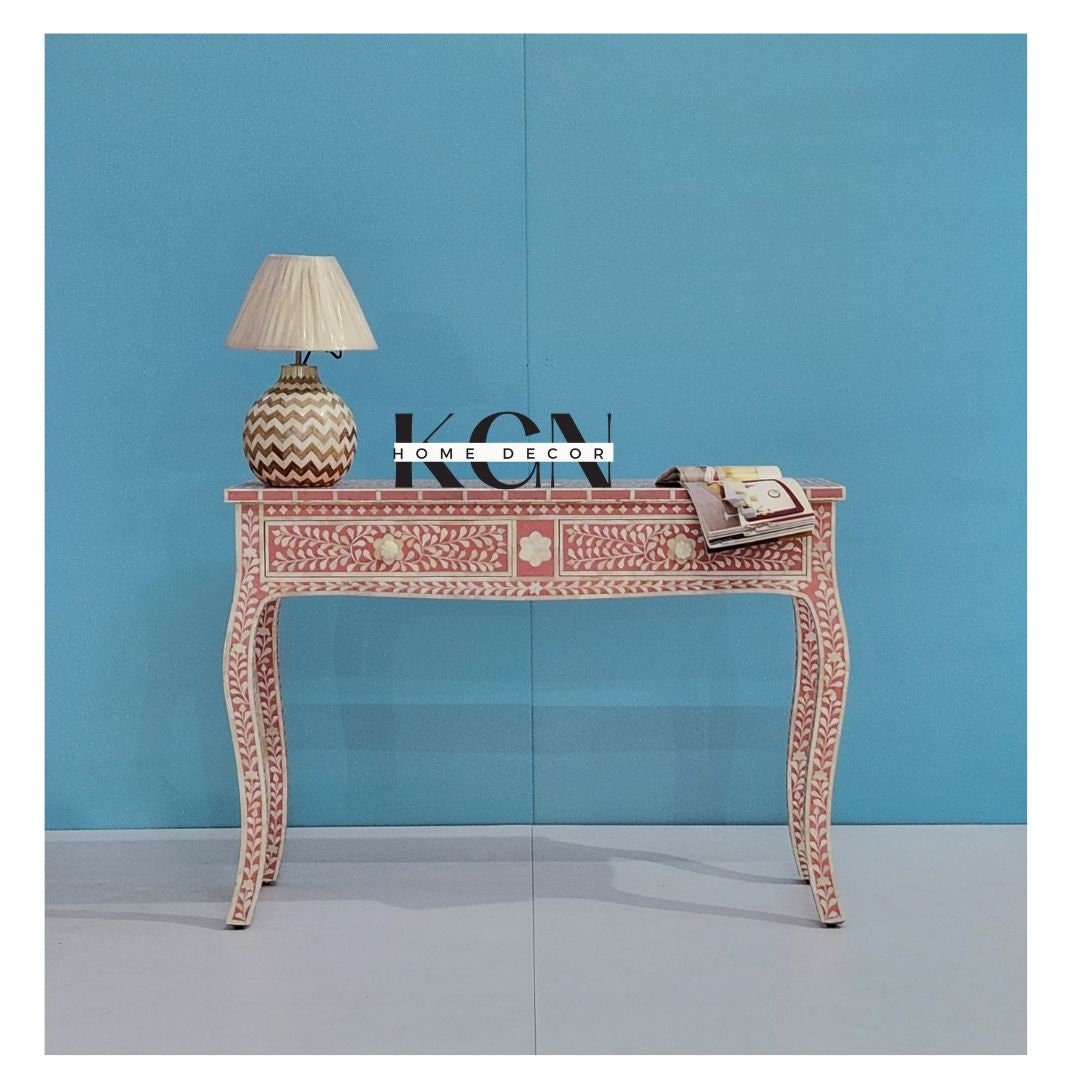 Bone Inlay Pink Console Table , Bone Inlay Computer Table , Bone Inlay ...