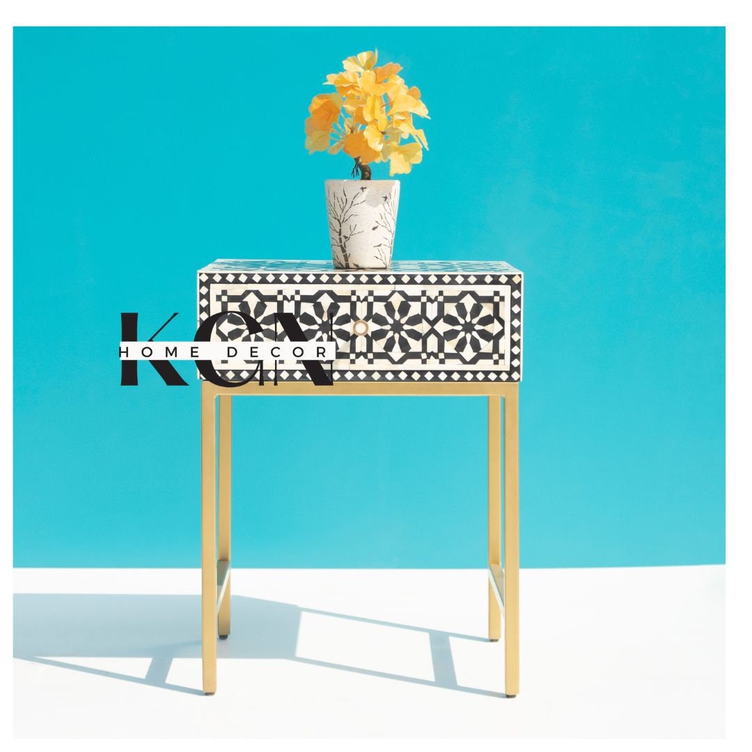 Bone Inlay Bedside Table , Bone Inlay End Table , Bone Inlay Furniture ...