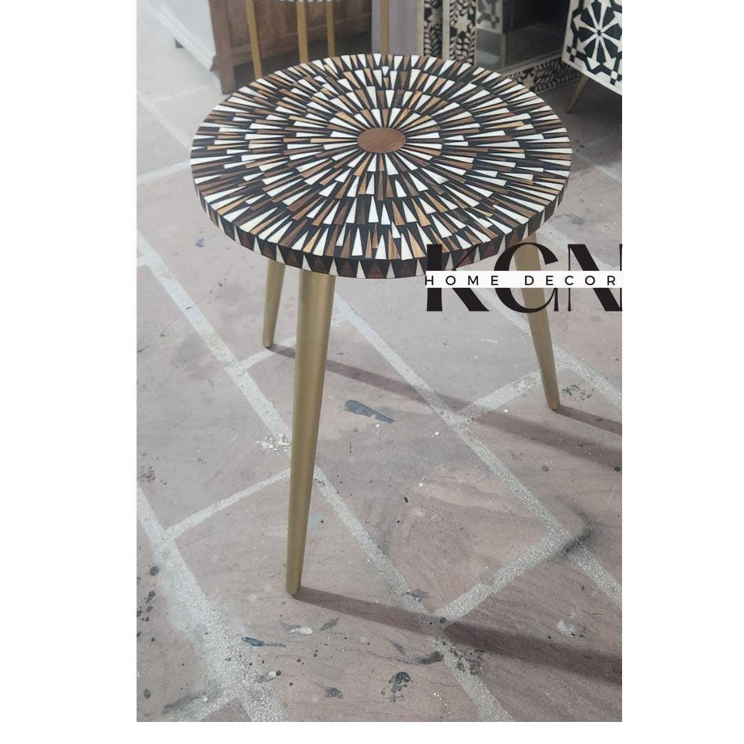 Bone Inlay Side Table , Bone and Wood Inlay End Table , Bone Inlay ...