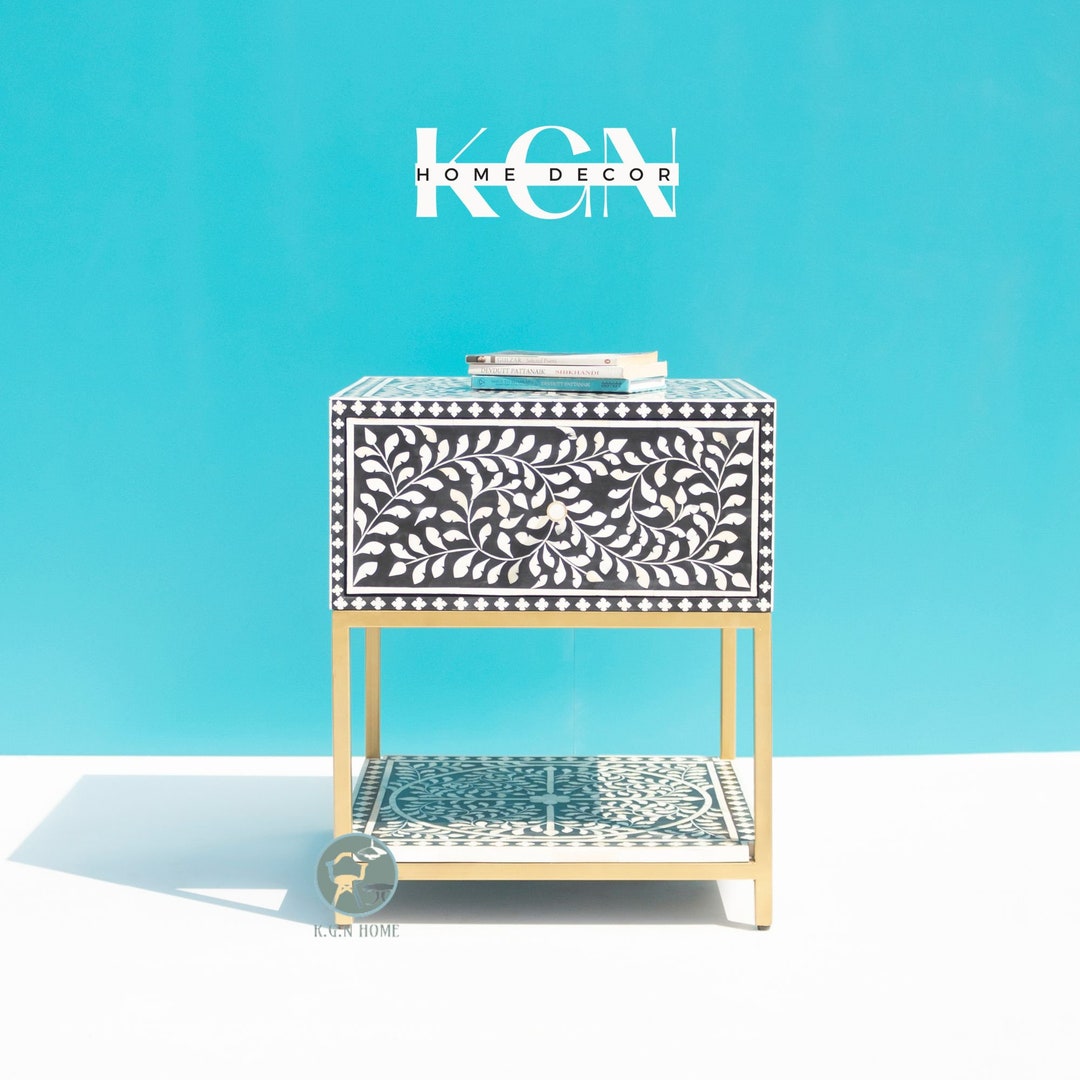 Bone Inlay Floral Design Bedside Table Nightstand Table - Etsy