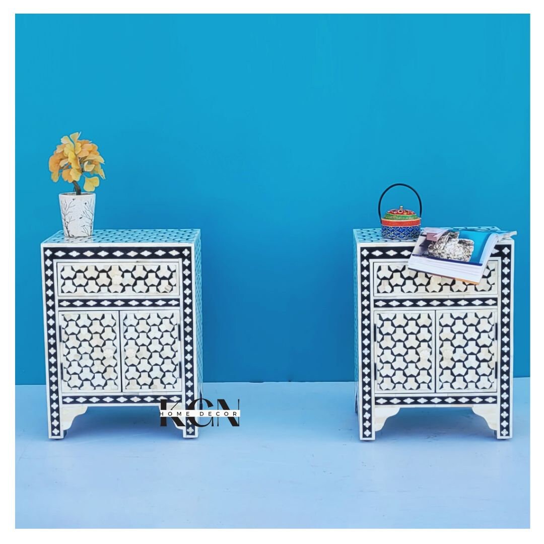 Bone Inlay Set of Two Bedside Table , Bone Inlay Two End Table , Bone ...