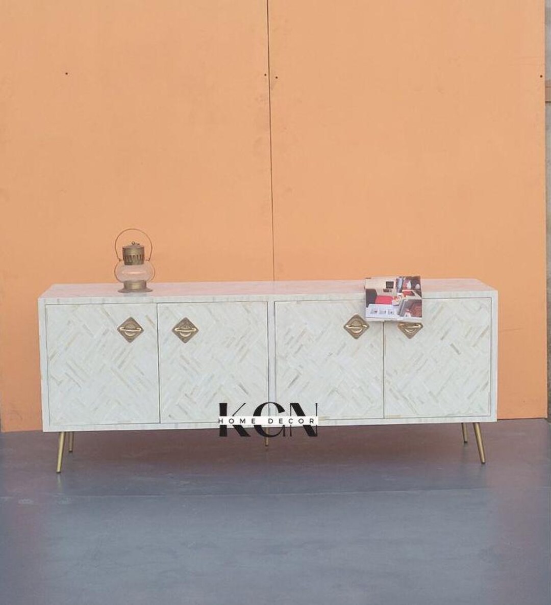 Bone Inlay Optical Console Table , Bone Inlay Media Console , Bone ...