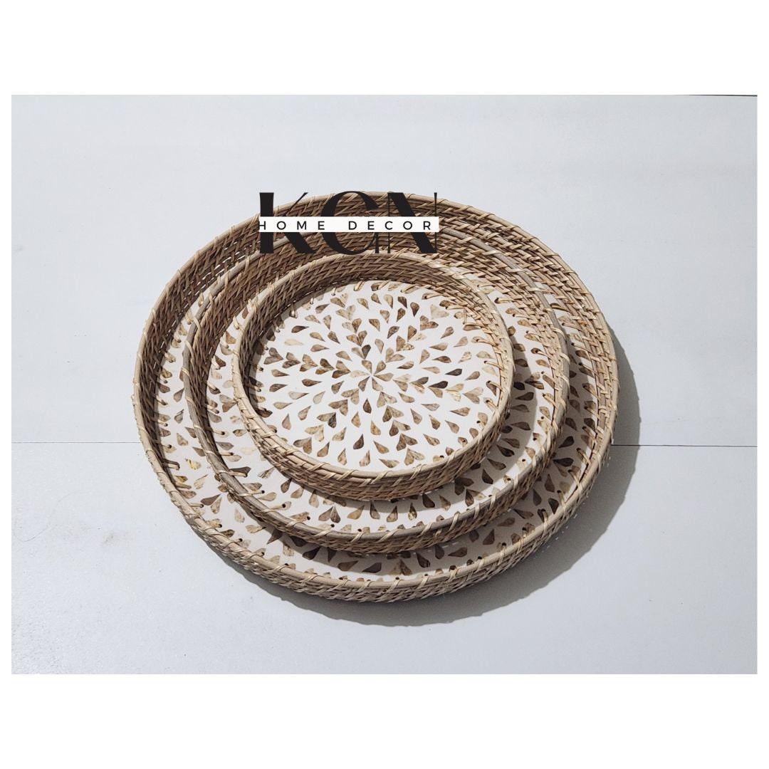 Bone Inlay Set of 3 Tray , Bone Inlay Serving Tray , Bone Inlay Floral ...