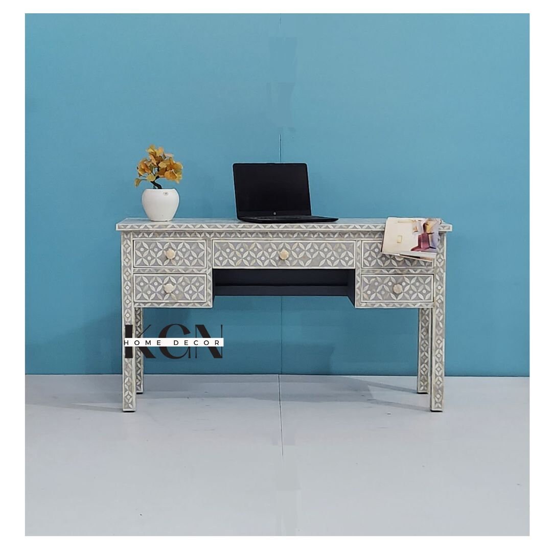 Bone Inlay 5 Drawer Console Table , Bone Inlay Work Desk , Laptop Table ...