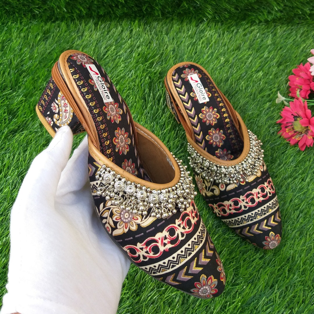 Black Heel Mules: Indian Ethnic Bridal Shoes, Handmade - Etsy