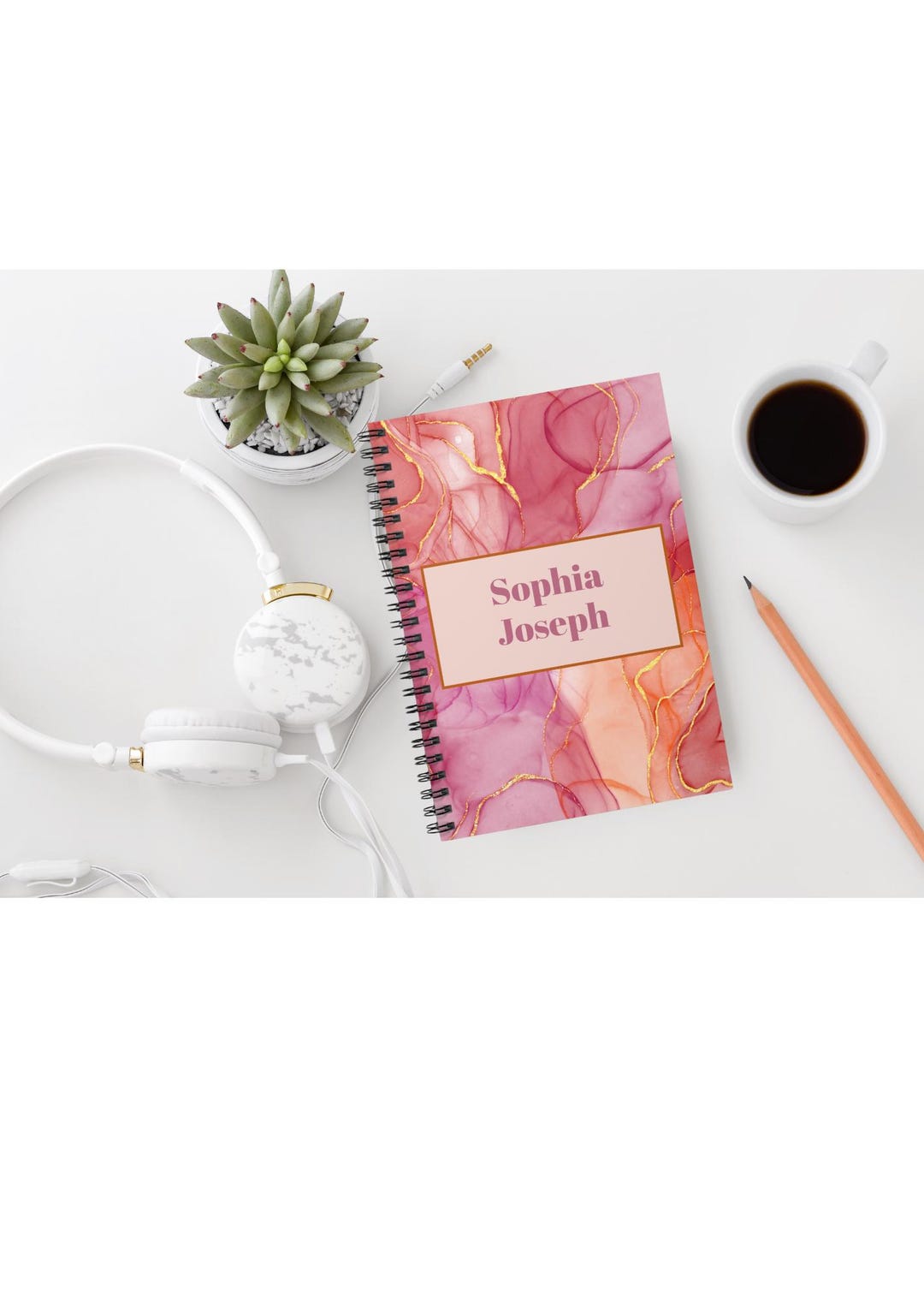 Spiral Notebook | Pink Marble - Customised | Soft Cover Journal - Etsy