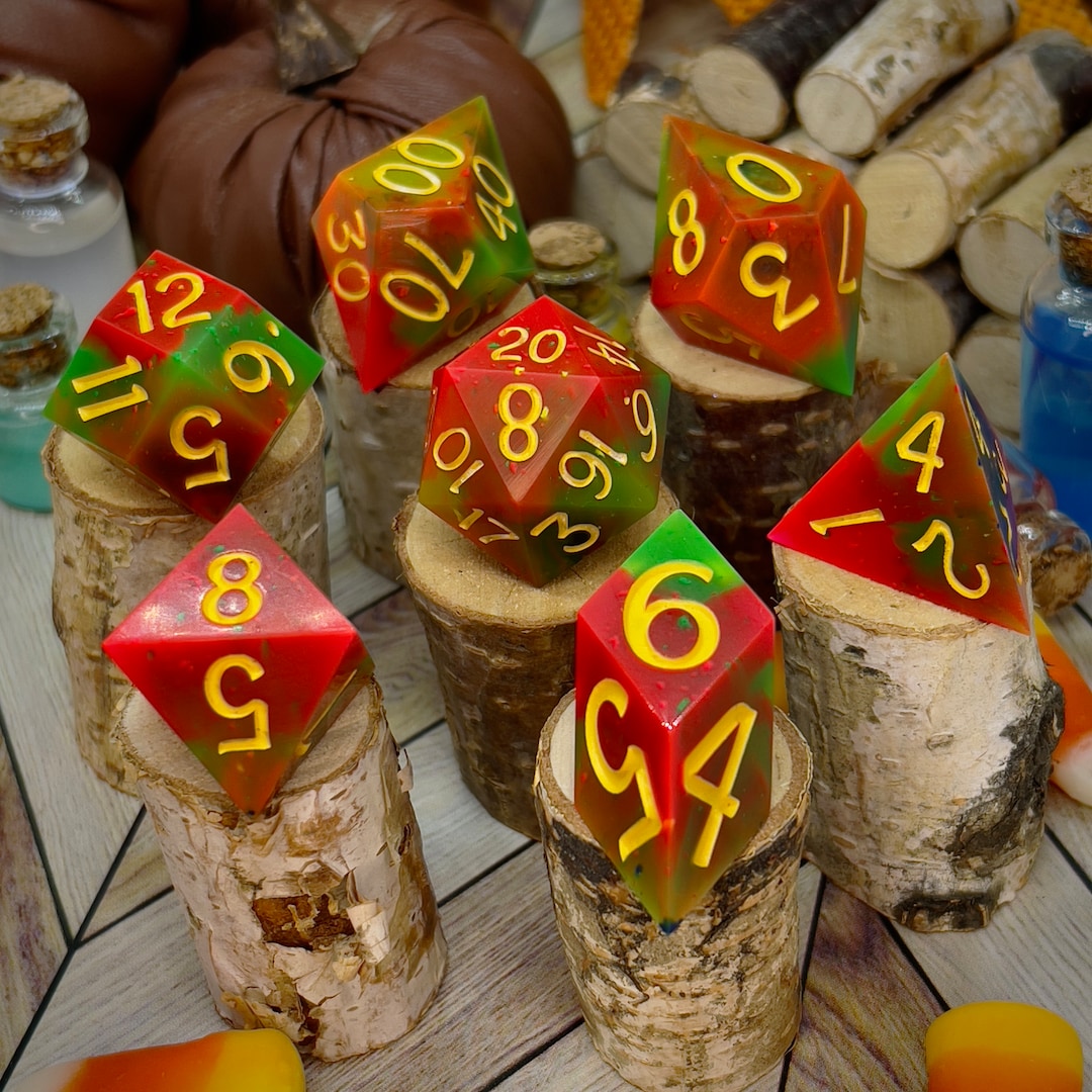 One Love Full Dice Set Handmade Resin Sharp Edge Polyhedral 7 Piece Dnd ...