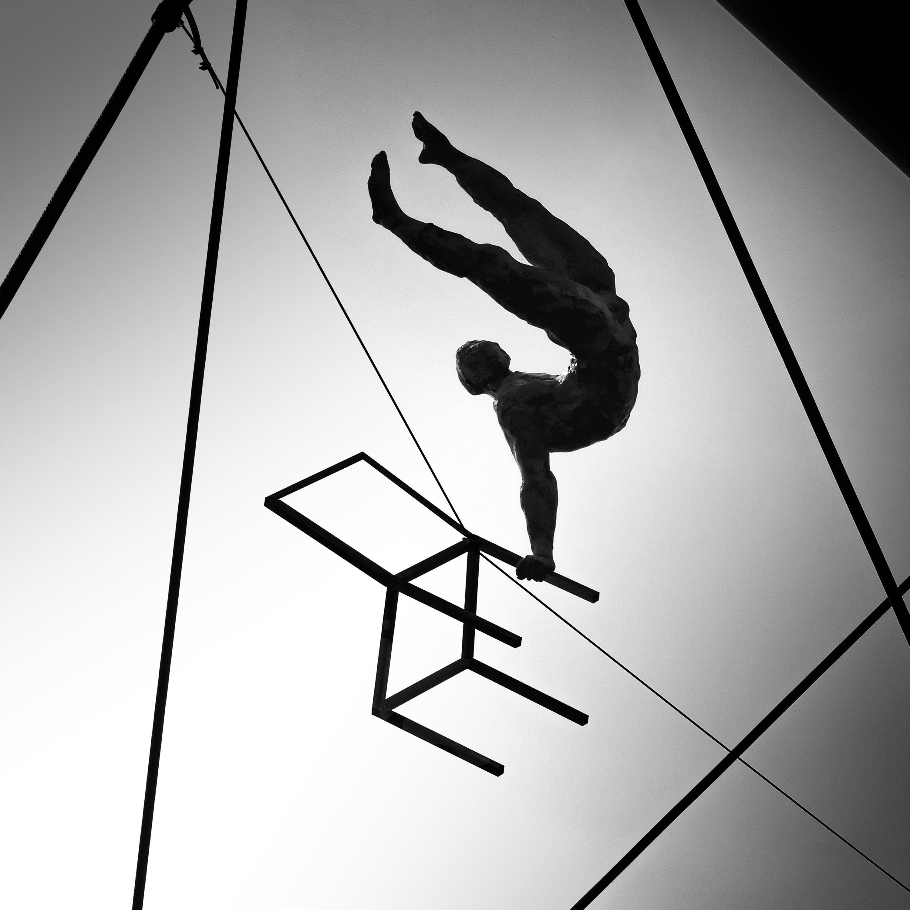 Black and White Image Acrobat With Chair Digital Murals Art Print ...
