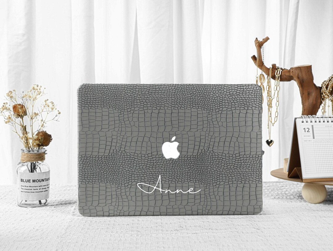 Crocodile Print Grey Leather MacBook Case for New MacBook M2 Air 13 ...