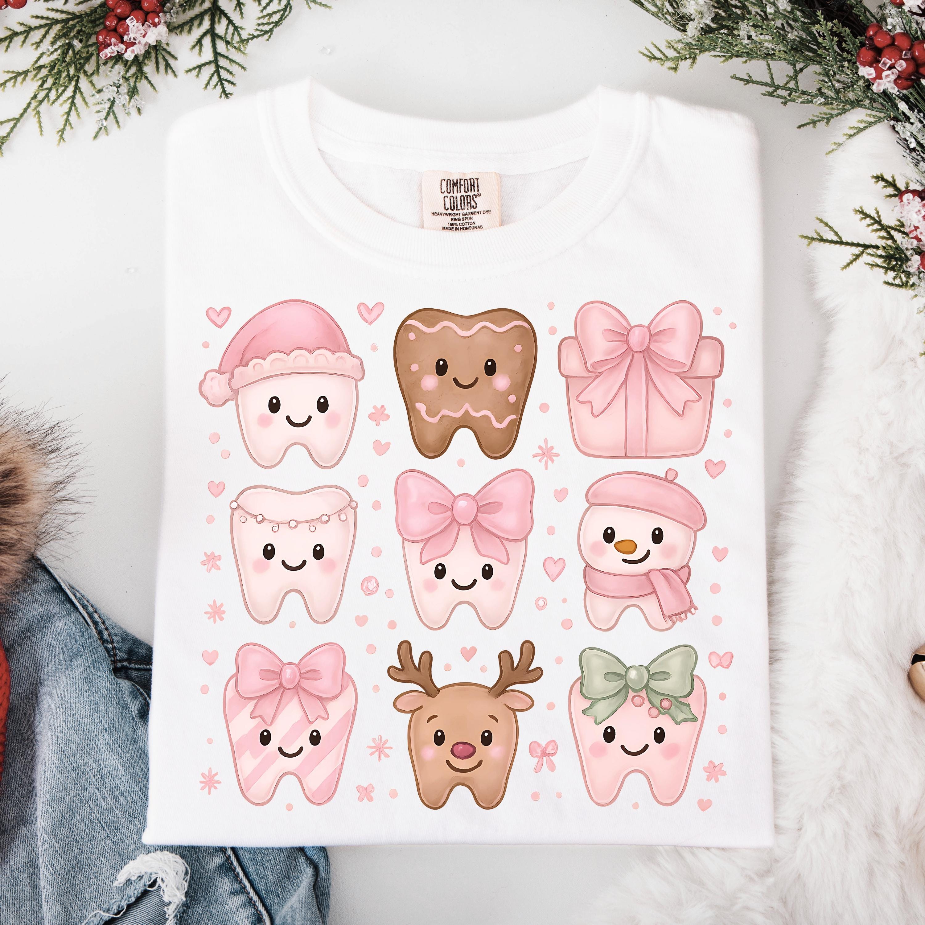 Girly Christmas Tooth PNG: Pink Holiday Dental Art (digital Download ...