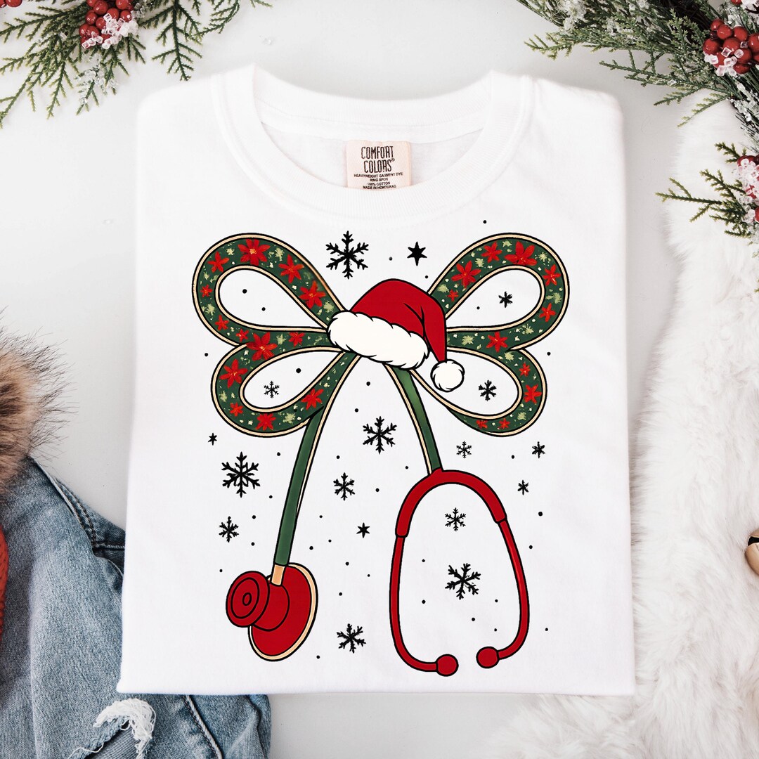 Christmas Nurse Stethoscope PNG: Santa Hat Holiday Bow (digital ...