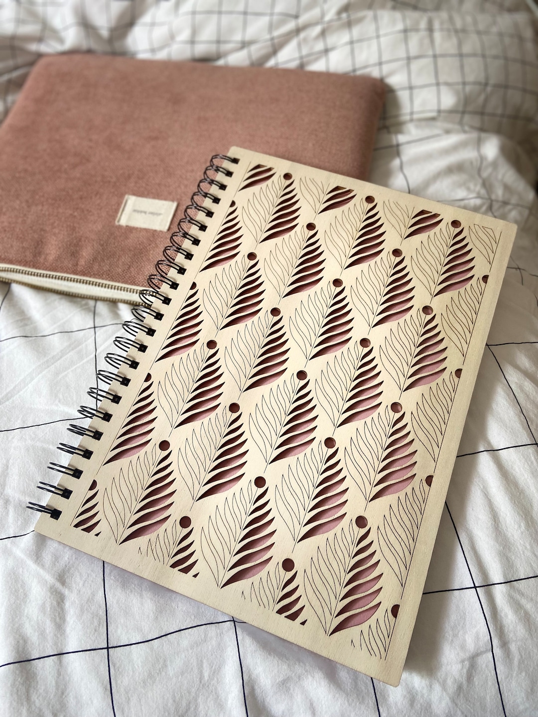 Pretty Large A4 Note or Drawing Notebook in Wood Engraved Leaf Pattern ...