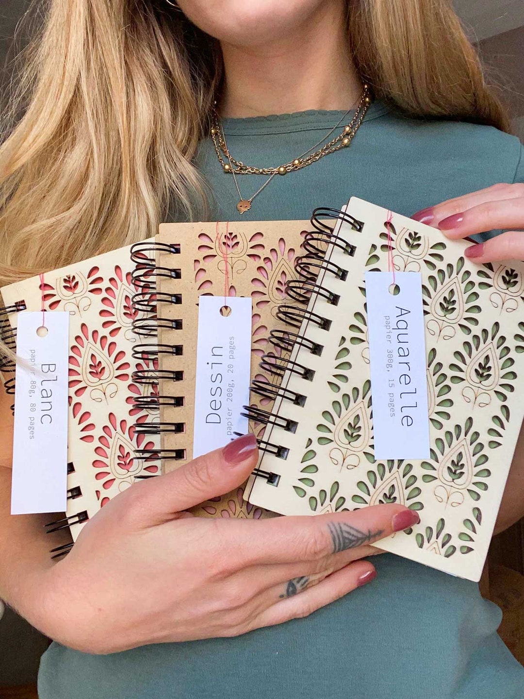 Pretty Little Notebook or Drawing Book in Wood Engraved With Indian ...