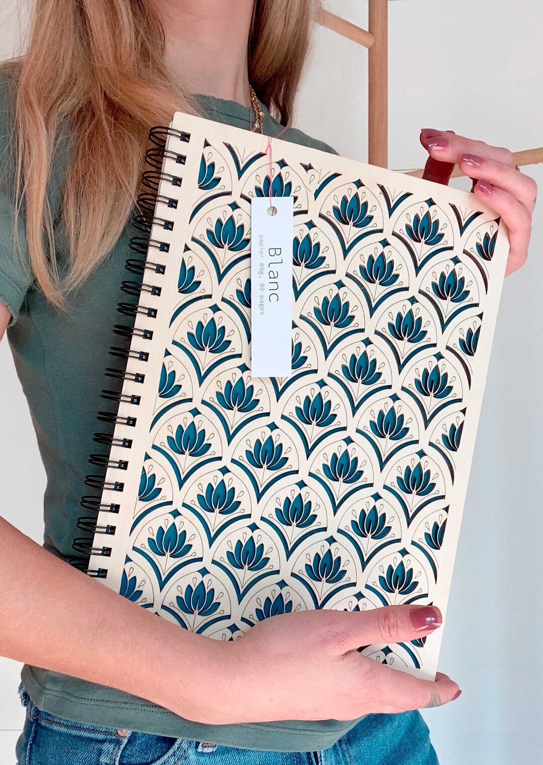 Pretty A4 Notebook With Lotus Flower Pattern, Large Laser-cut Wooden ...