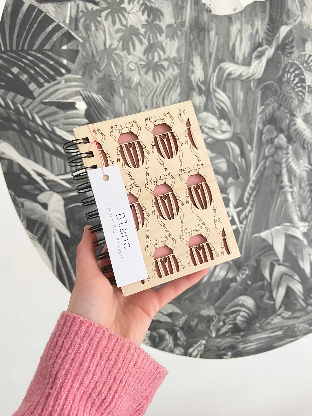 Pretty Little Notebook or Drawing Book in Wood Engraved With Scarab ...