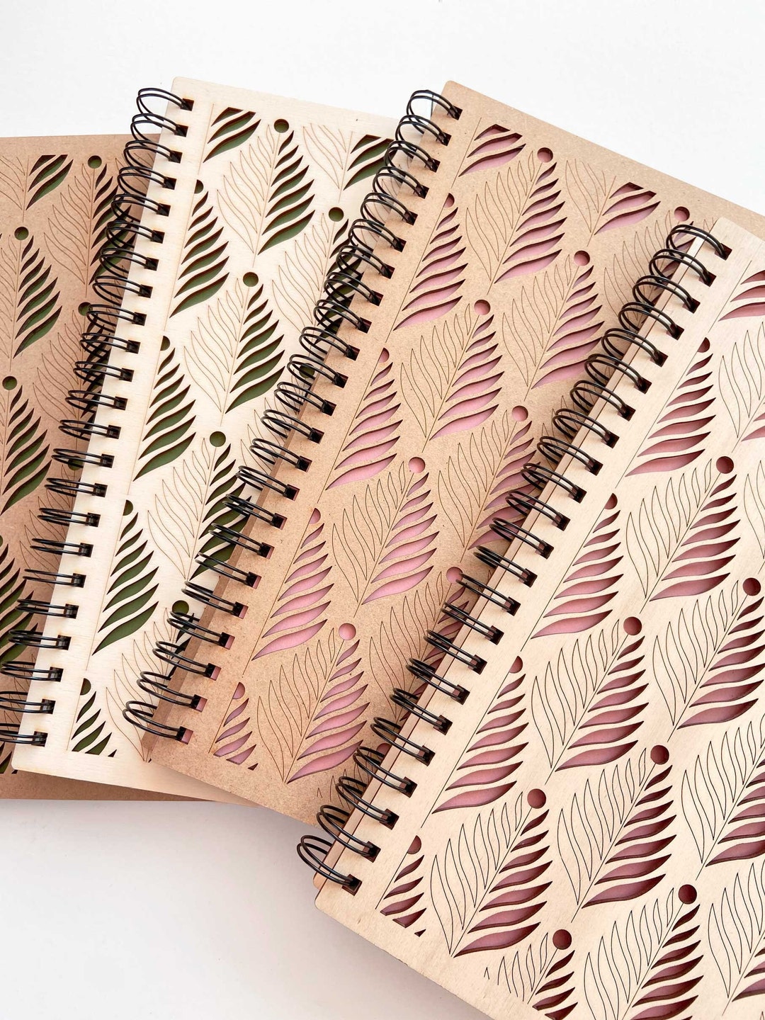 Large Scrapbooking or Drawing Album in Engraved Wood, Fern Leaf Pattern ...