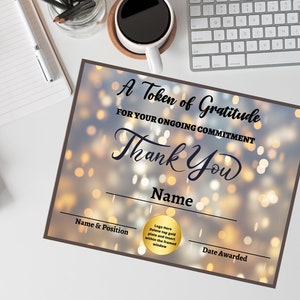 Editable Thank You Certificate, Recognition Certificate, Appreciation ...