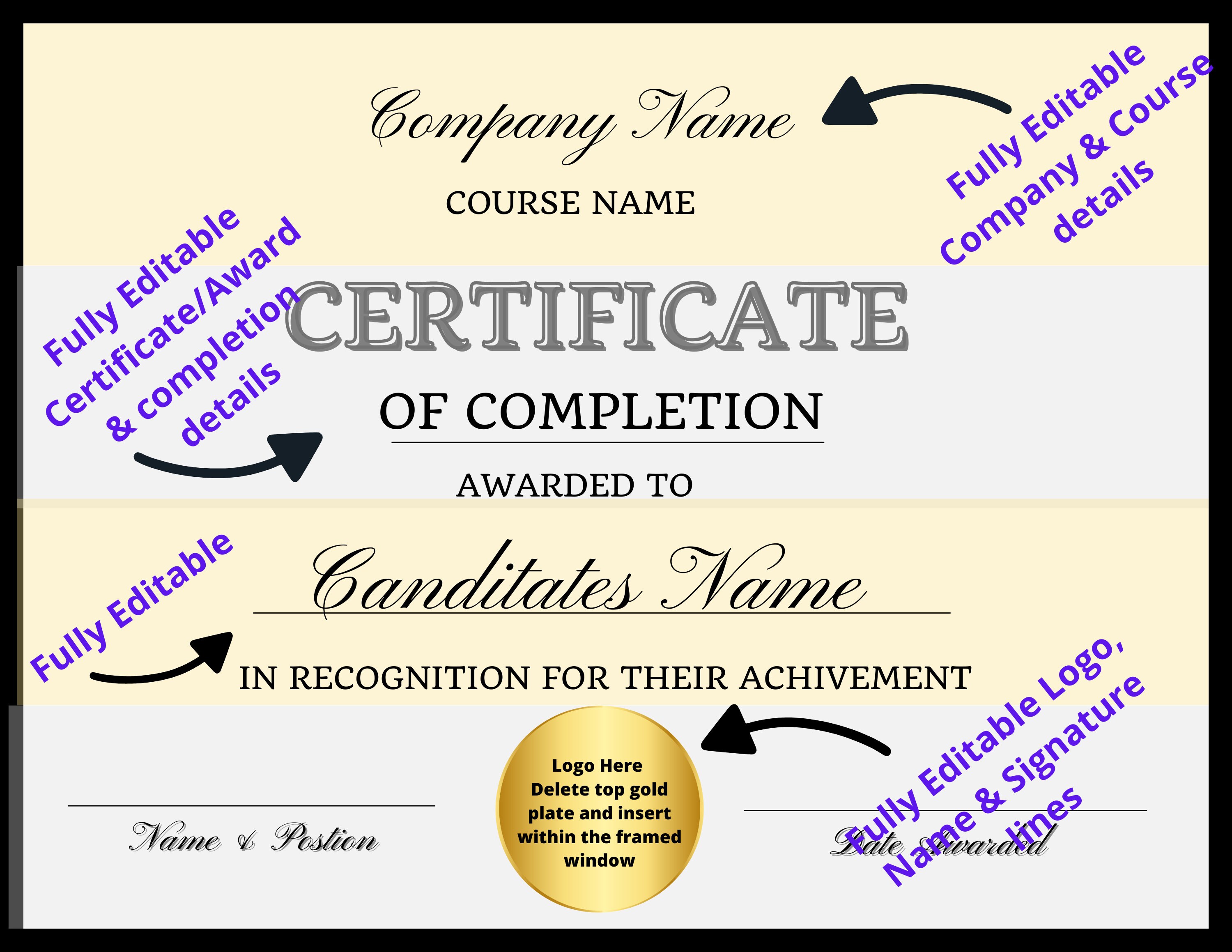 Editable Art Awards Certificate, Completion Certificate, Diploma ...