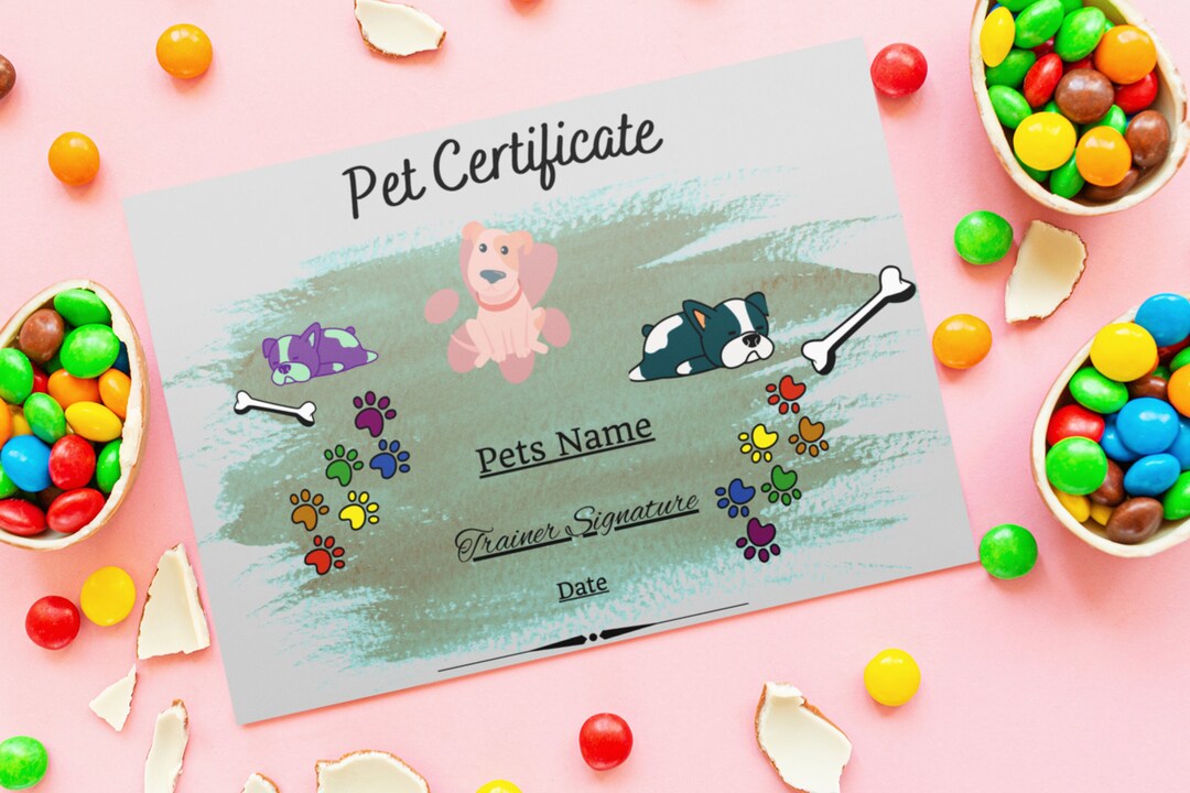 Editable Pet Certificate, Birth Certificate. Pet Birth Certificate, Paw ...