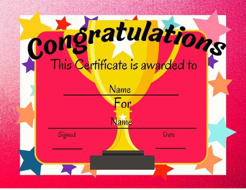 Editable Congratulation Certificate Template - Etsy