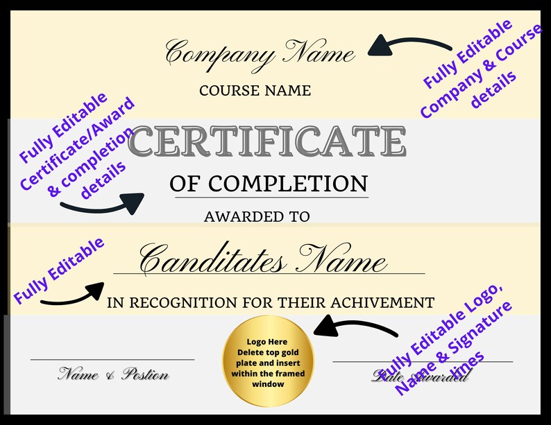 Editable Awards Certificate, Completion Certificate, Diploma ...