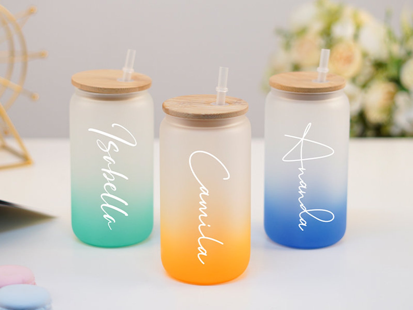 Personalized Frosted Glass Cupsglass Cup With Bamboo Lid And Etsy
