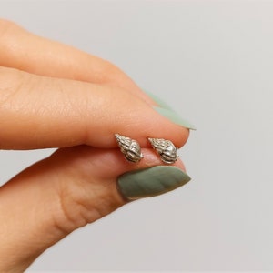 Silver Seashell Stud Earrings | Minimalist Seashell Earrings | Handmade Tiny Silver Studs ...