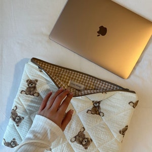 Teddy Laptop Sleeve, Aesthetic Laptop Case, Cute Laptop Bag, Quilted ...