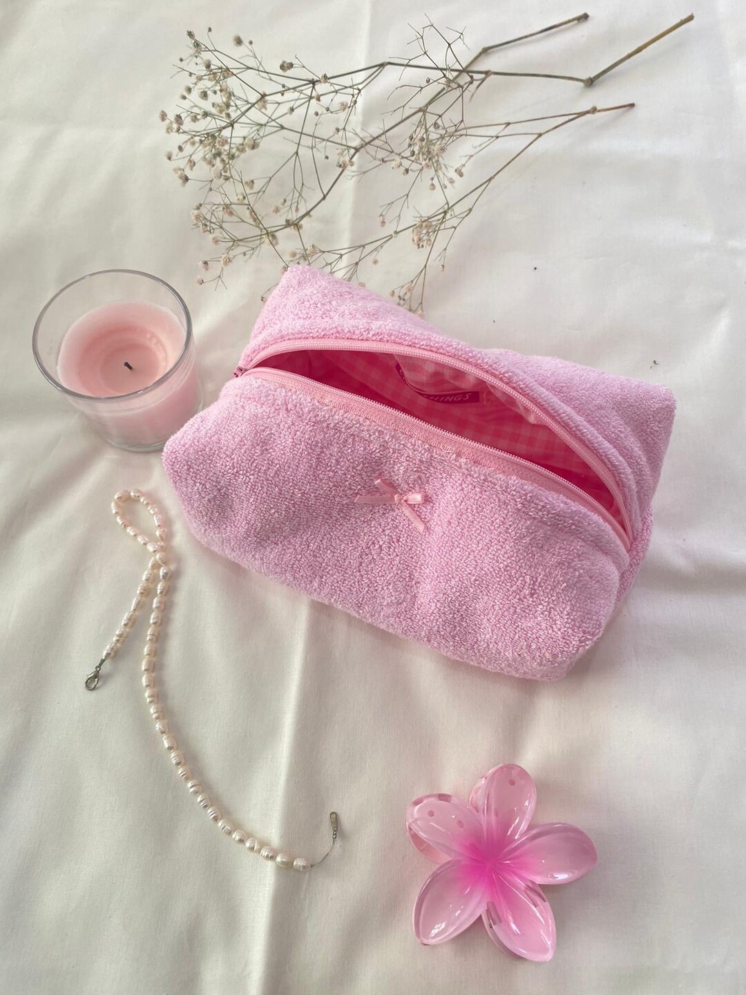 Makeup Bag - Pink Terry Makeup Bag - Cosmetic Bag - Terry Makeup Bag ...