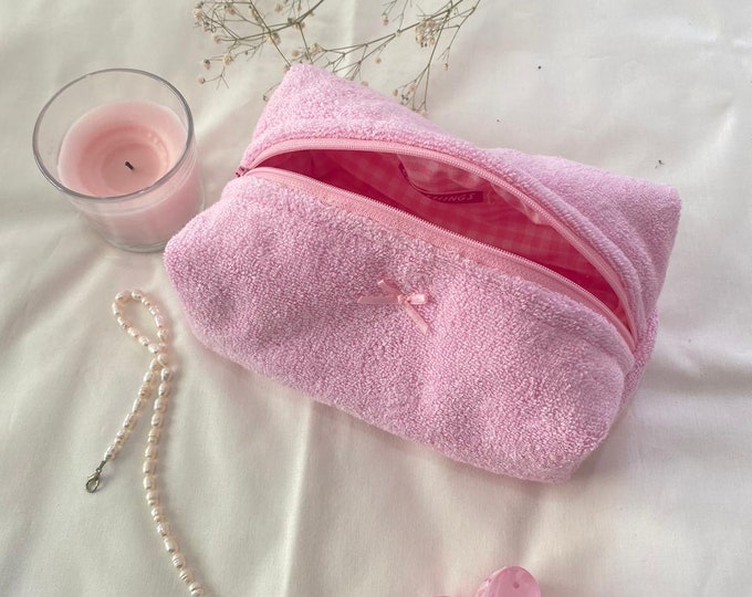 Handmade Quilted Terry Cloth Makeup Bag Turquoise Terry Bag Cosmetic ...