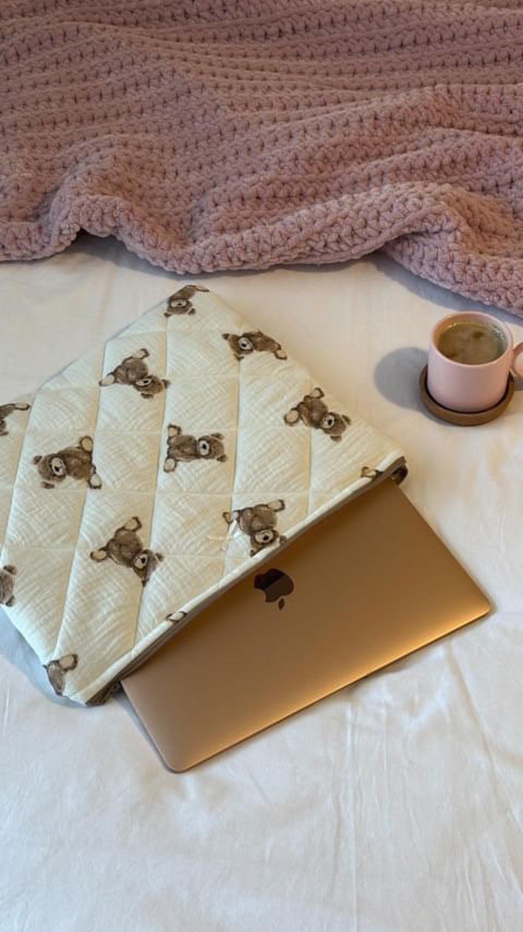 Teddy Laptop Sleeve, Aesthetic Laptop Case, Cute Laptop Bag, Quilted ...