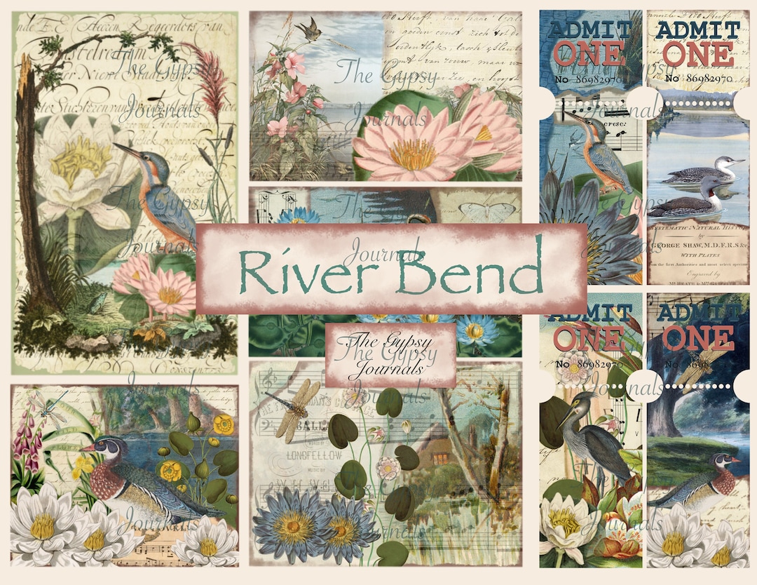 River Bend Journal Kit: Vintage Ephemera, Collage Pages (digital ...