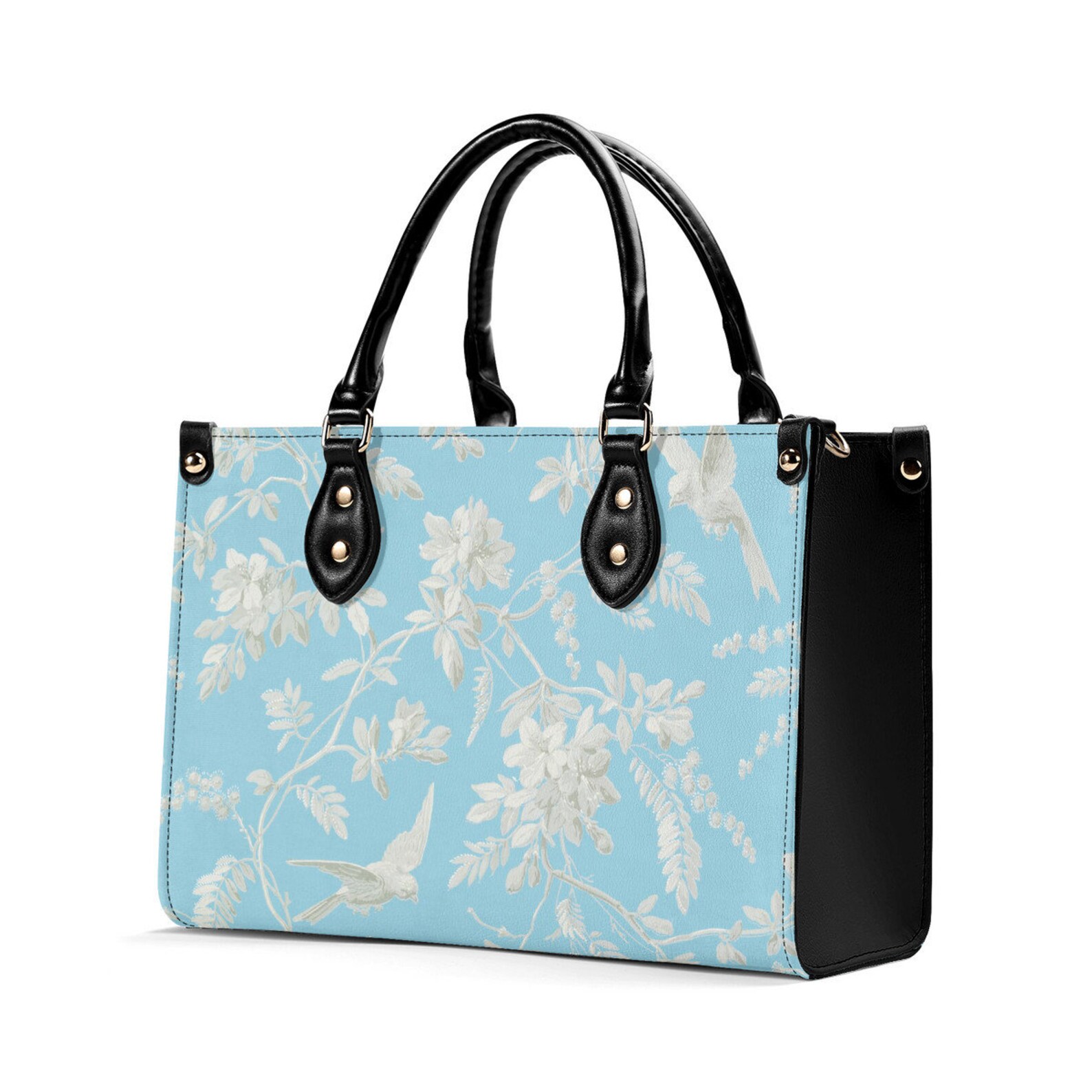 Baby Blue Handbag Blue Floral PU Leather Handbag Light Blue Crossbody ...